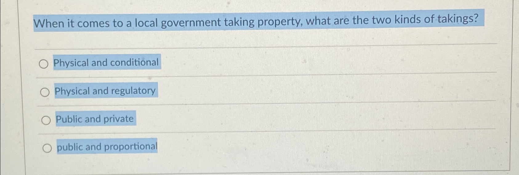 Solved When it comes to a local government taking property, | Chegg.com