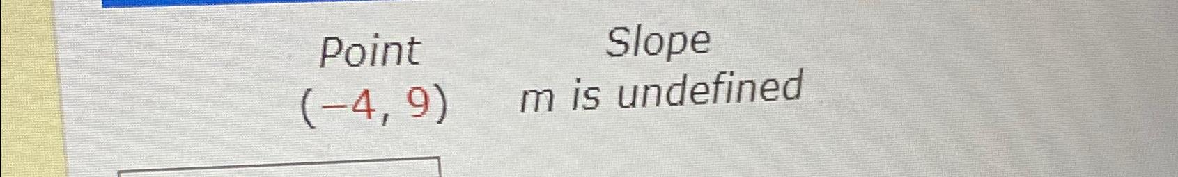 Solved PointSlope(-4,9),m ﻿is undefined | Chegg.com