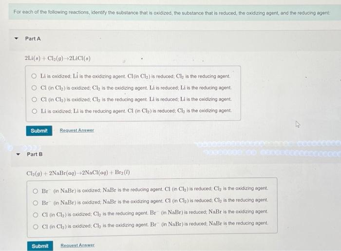 Solved For each of the following reactions, identify the | Chegg.com