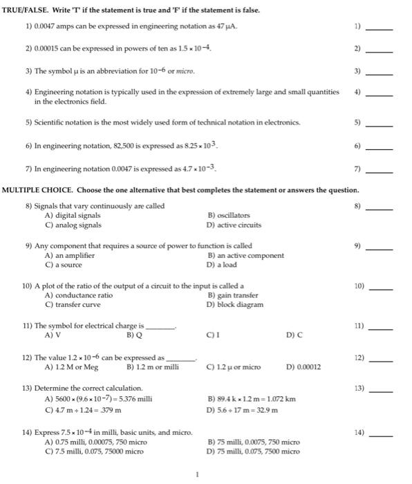 Solved TRUE/FALSE. Write T if the statement is true and 'F | Chegg.com