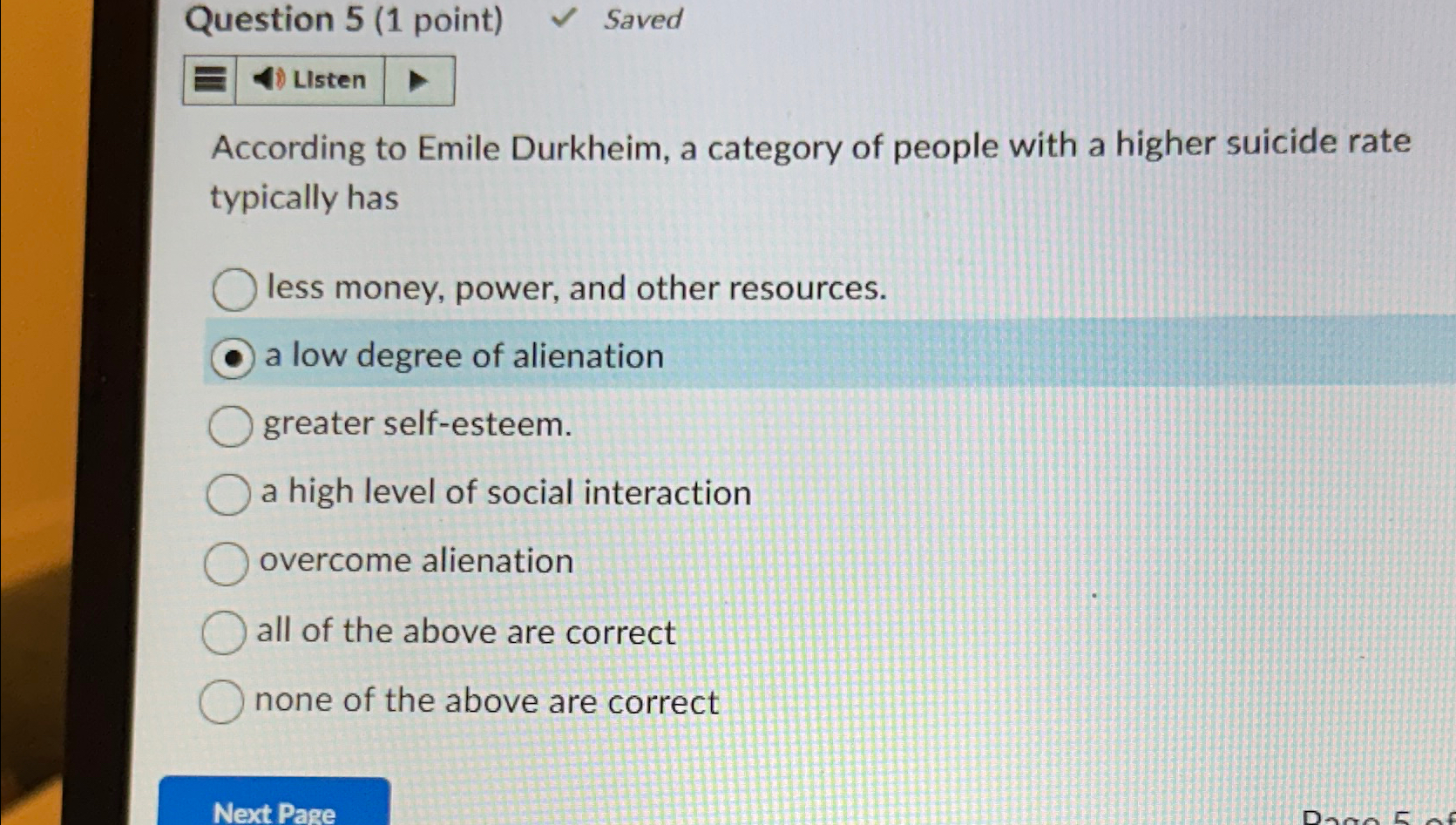 Solved Question 5 (1 ﻿point) ﻿SavedAccording to Emile | Chegg.com