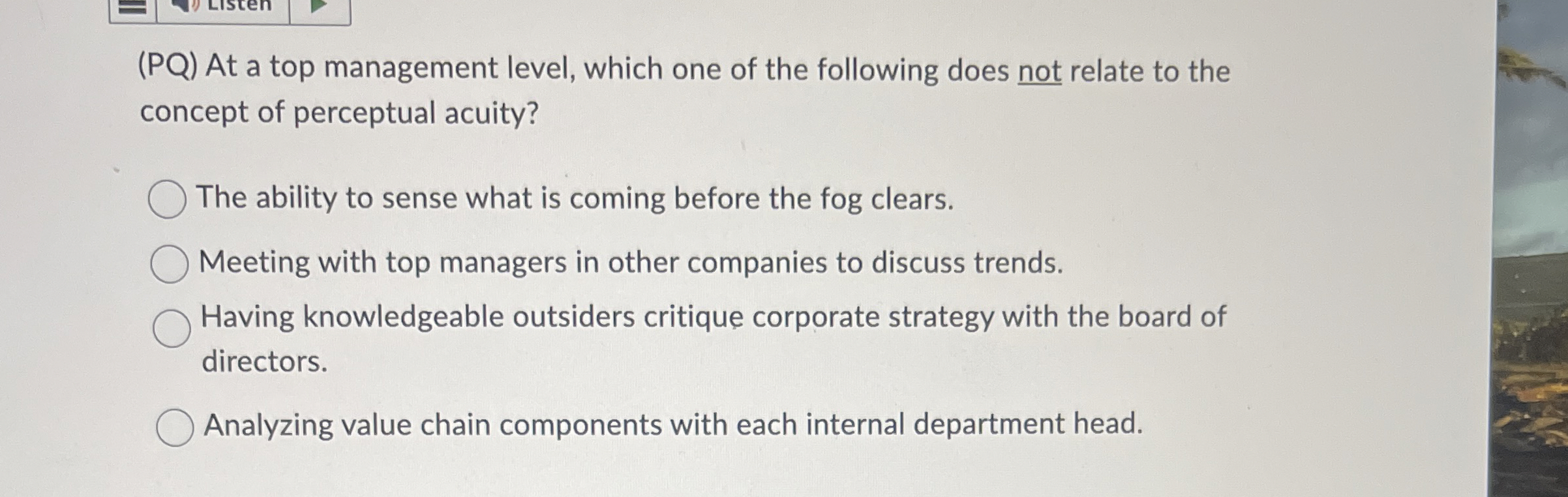 Solved (PQ) ﻿At a top management level, which one of the | Chegg.com
