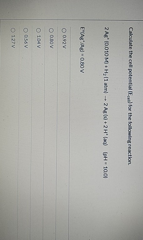 Solved Calculate The Cell Potential Ecell For The