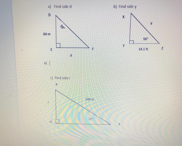 Solved a) Find sided b) Find side y D х у 39 64 m 56 E 14.1 | Chegg.com