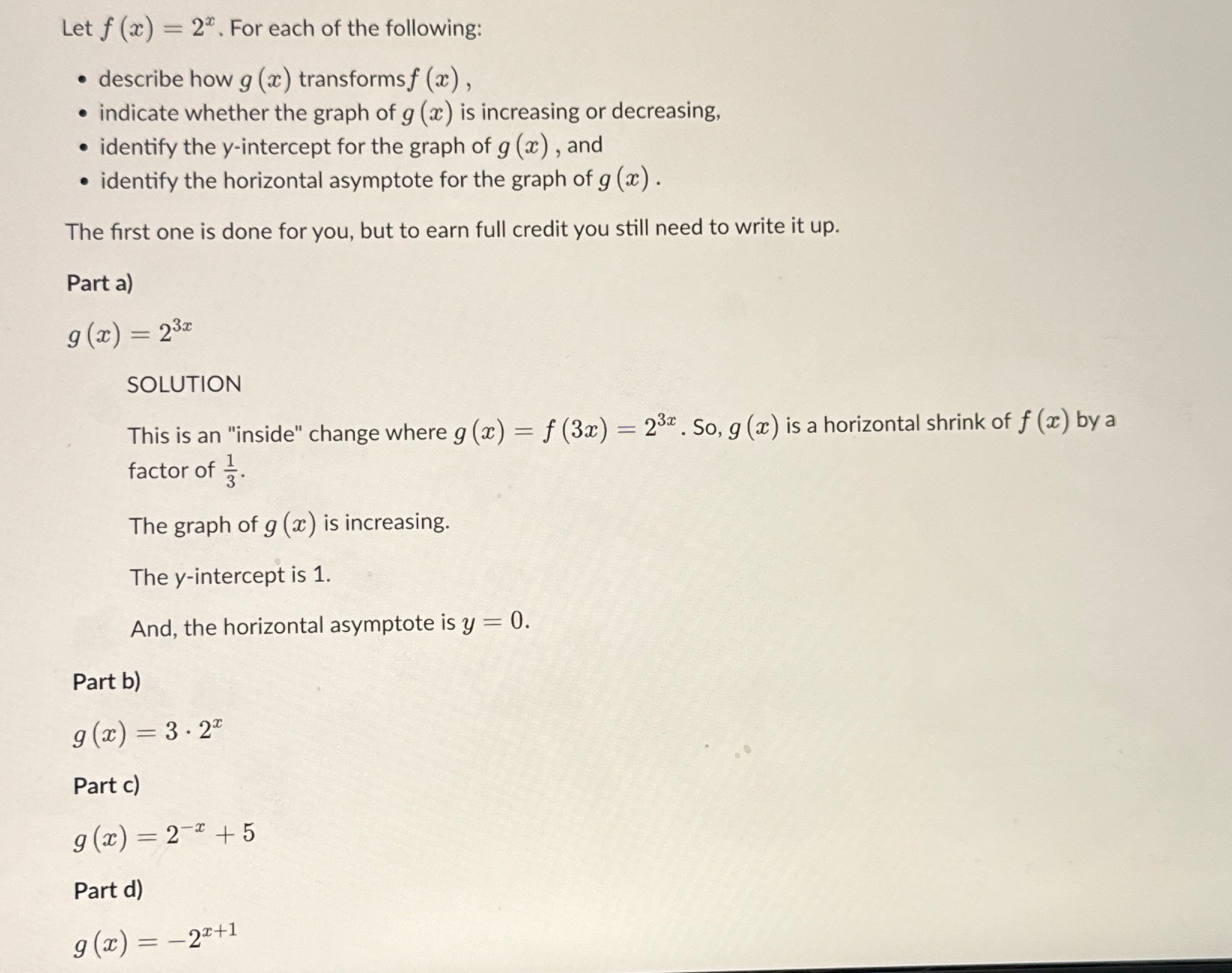Solved Let f(x)=2x. ﻿For each of the following:describe how | Chegg.com