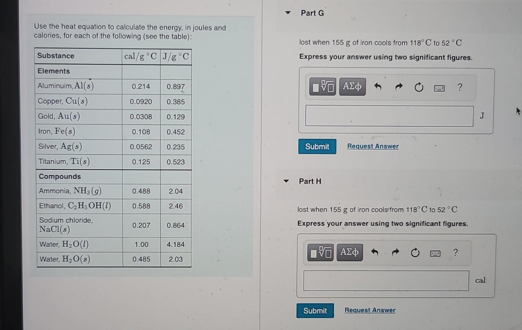 Solved Use the heat equation to calculate the energy, in | Chegg.com