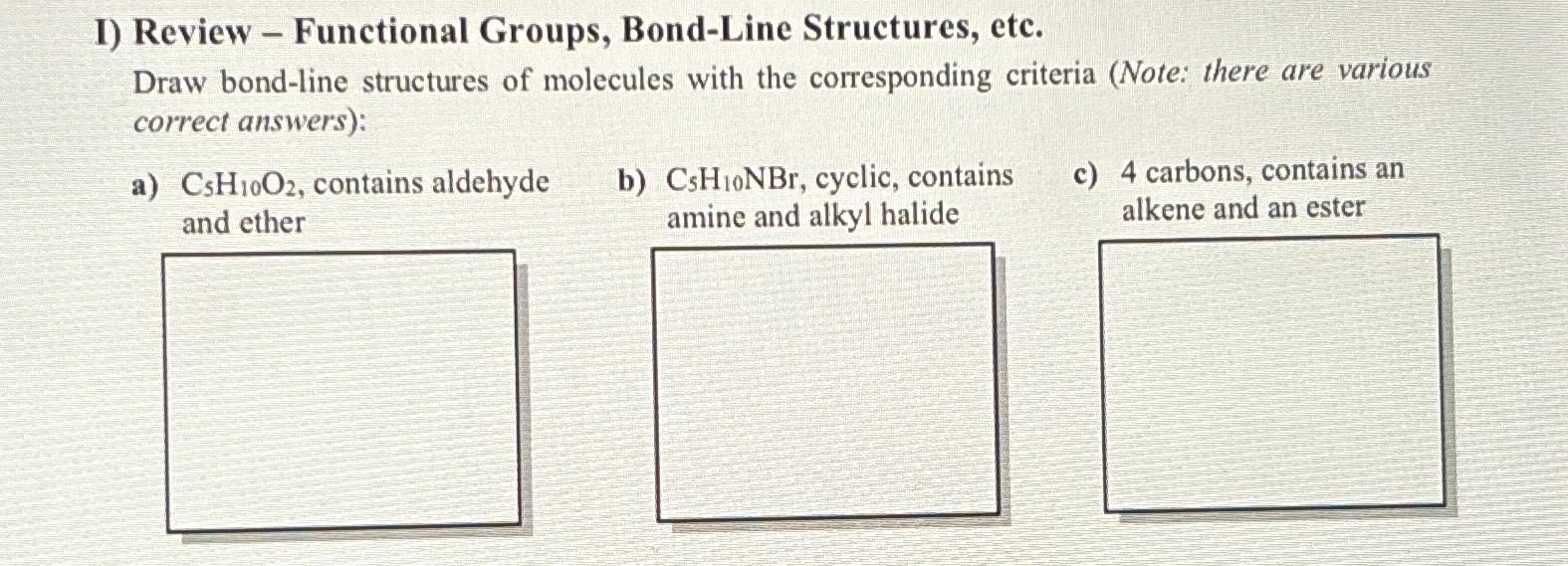 Solved I) ﻿Review - ﻿Functional Groups, Bond-Line | Chegg.com