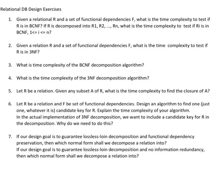 Solved Relational Db Design Exercises 1 Given A Relational 5400