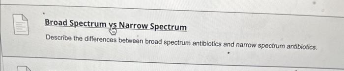 Solved Broad Spectrum ys Narrow Spectrum Describe the | Chegg.com