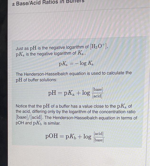 Solved Just as pH is the negative logarithm of [H3O+], pKa | Chegg.com