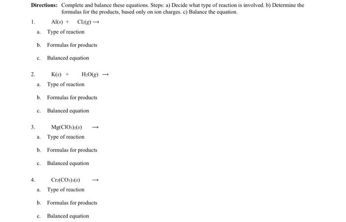 Solved Directions: Complete and balance these equations. | Chegg.com