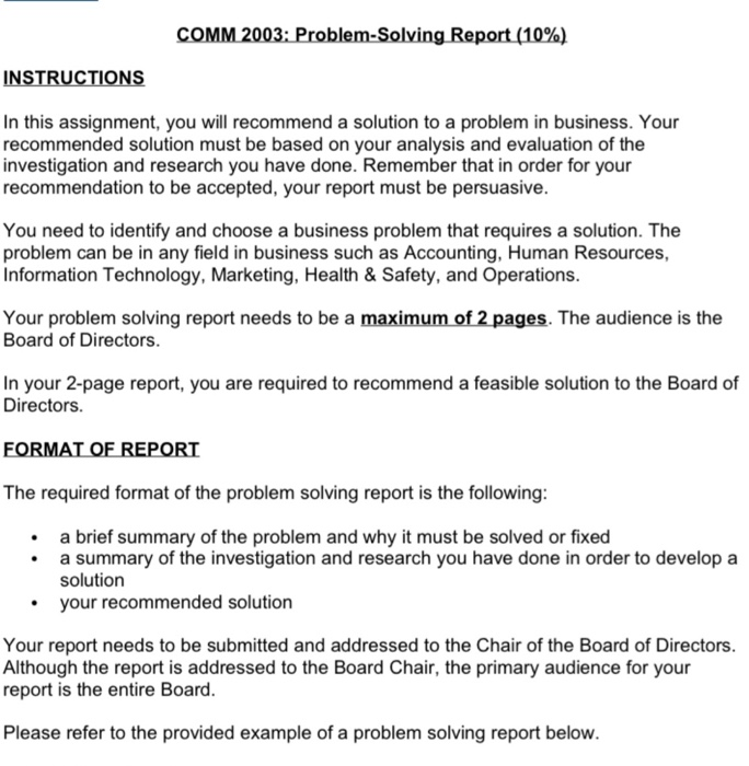 Solved Comm 2003 Problem Solving Report 10 Instructions 7115