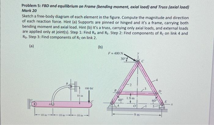 Solved Problem 5: FBD and equilibrium on Frame (bending | Chegg.com