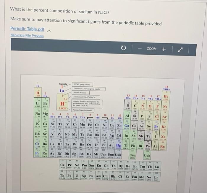 Solved What is the percent composition of sodium in NaCl? | Chegg.com