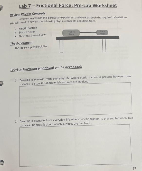 Solved Lab 7 - Frictional Force: Pre-Lab Worksheet . Review | Chegg.com