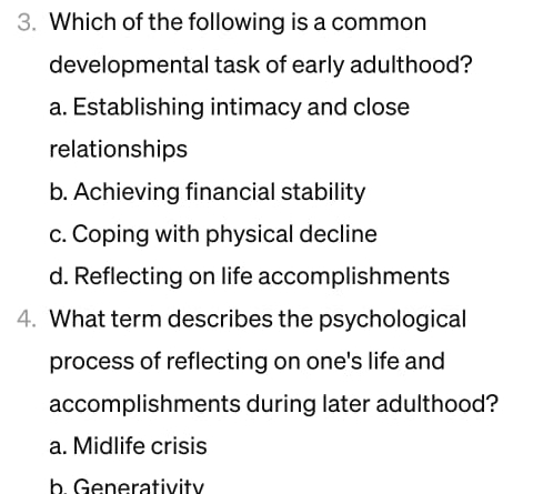 Solved Which of the following is a common developmental task | Chegg.com