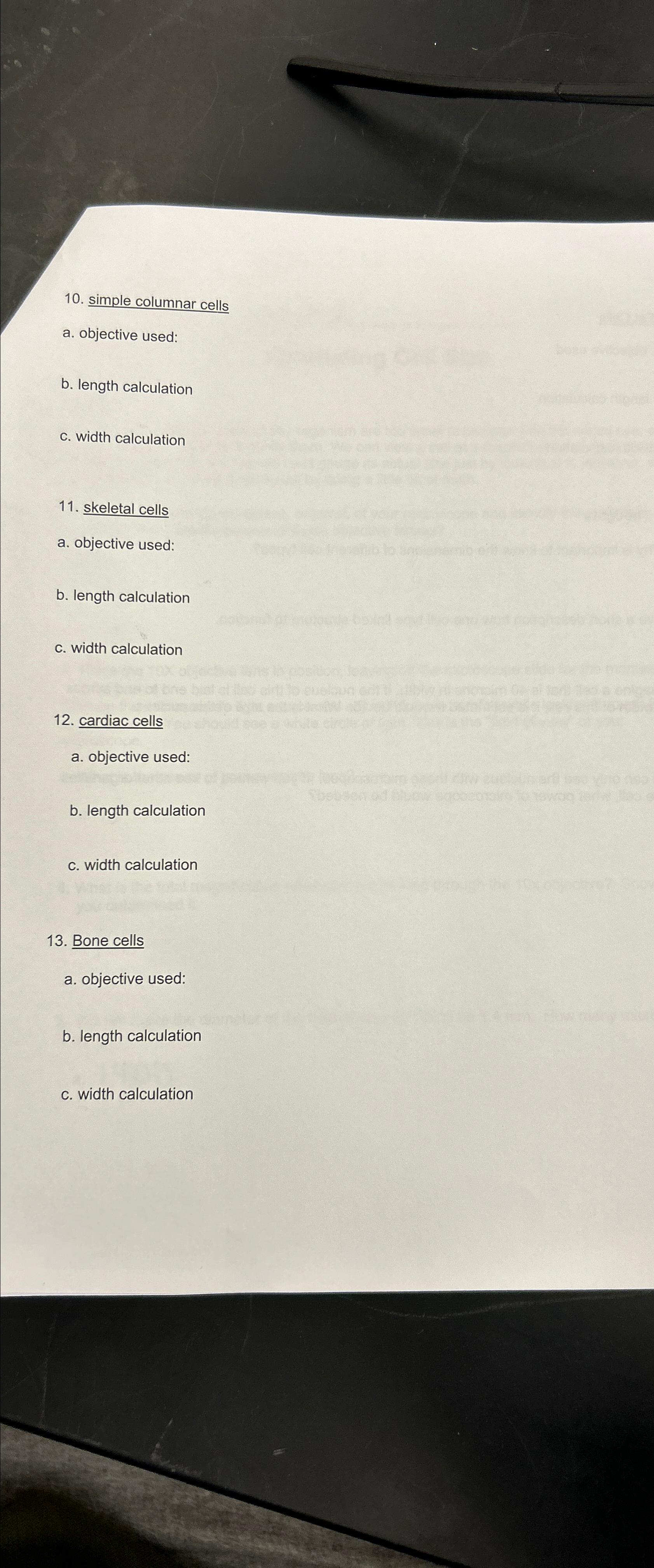 Solved simple columnar cellsa. ﻿objective used:b. ﻿length | Chegg.com