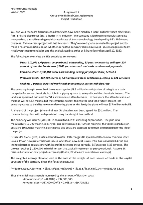 Solved Finance Fundamentals Winter 2020 Assignment 2 Group | Chegg.com