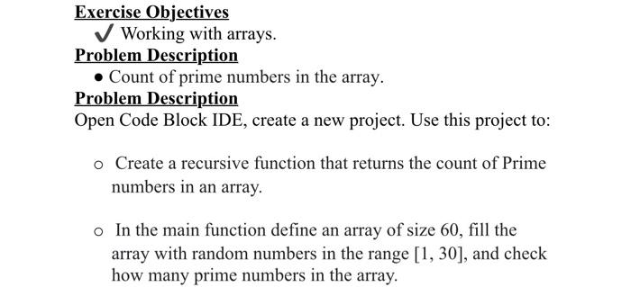 Solved Exercise Objectives Working with arrays. Problem | Chegg.com