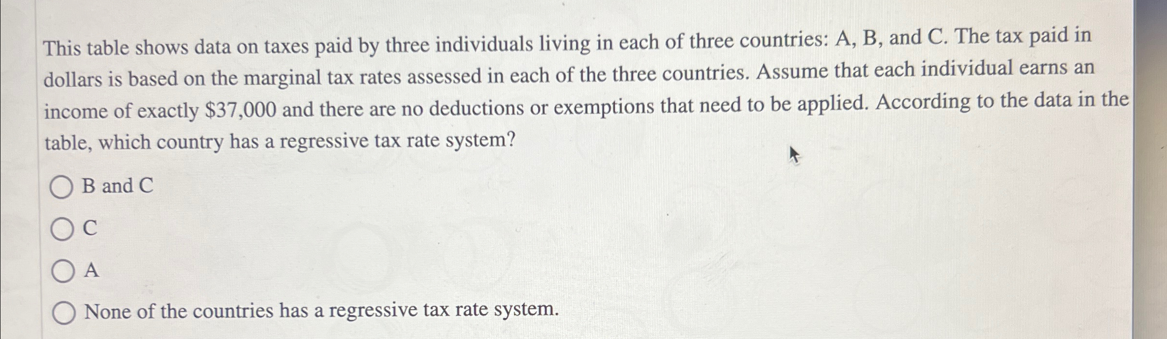 Solved This table shows data on taxes paid by three | Chegg.com