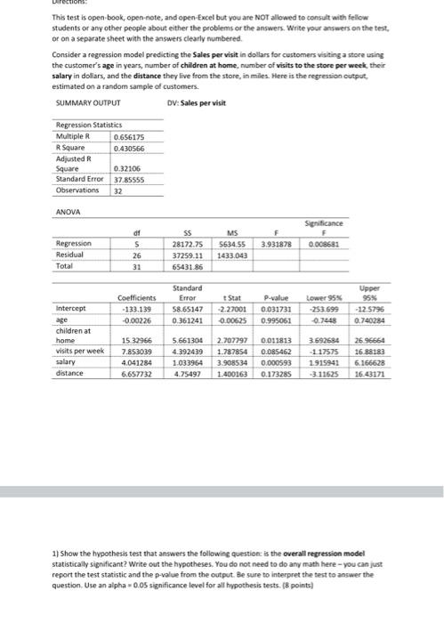 Solved This test is open-book; open-note, and open-Excel but | Chegg.com