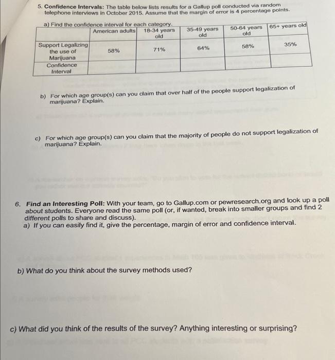 Solved 5. Confidence Intervals: The table below lists | Chegg.com