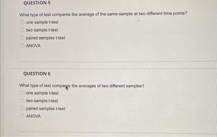 Solved What type of test compares the average of the same | Chegg.com