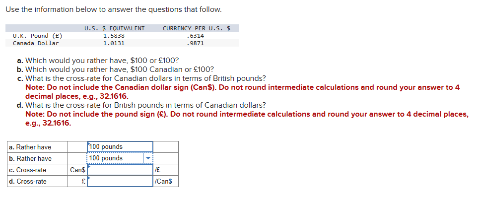 Solved Use the information below to answer the questions | Chegg.com