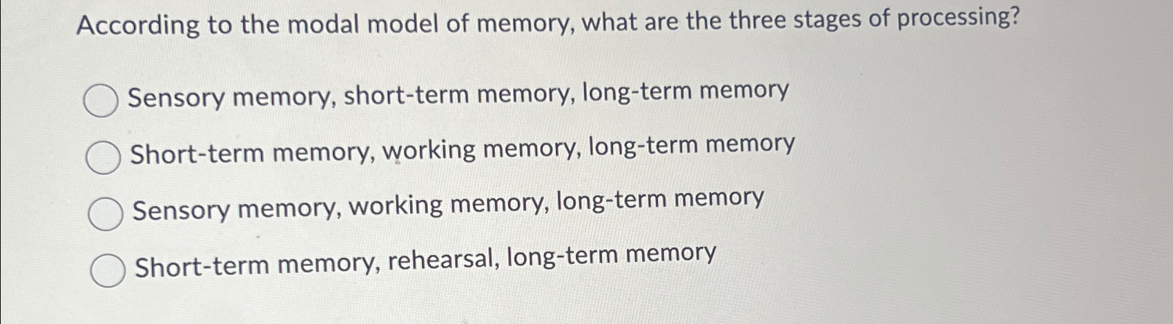 Solved According to the modal model of memory, what are the | Chegg.com