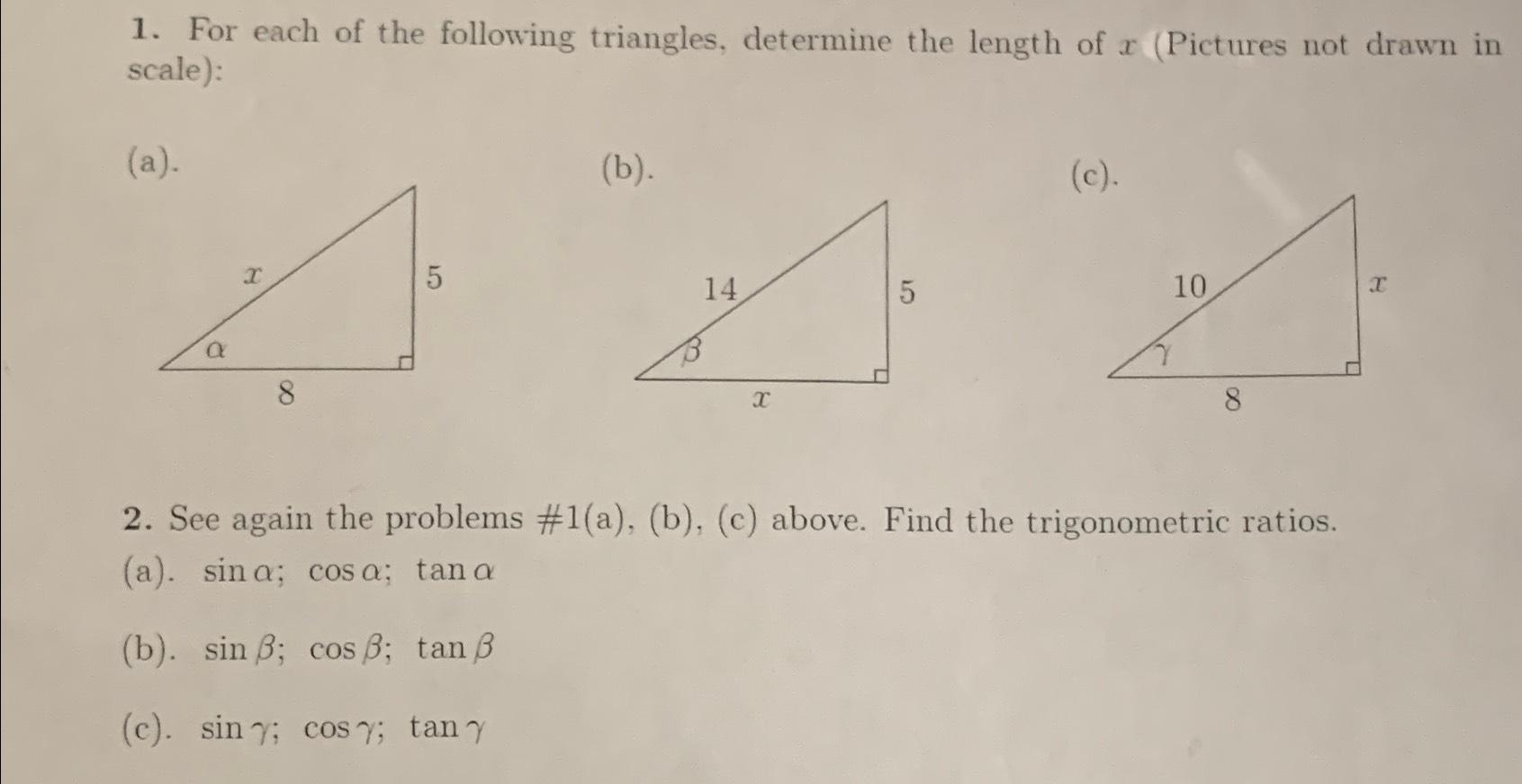 Solved For each of the following triangles, determine the | Chegg.com