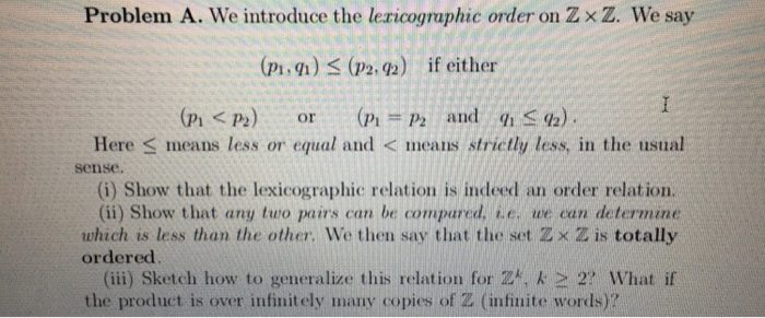 Solved Problem A We Introduce The Lexicographic Order On