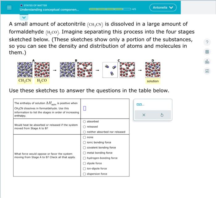 Solved A small amount of acetonitrile (CH3CN) is dissolved | Chegg.com