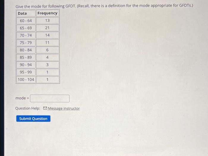 Solved Give the mode for following GFDT. (Recall, there is a | Chegg.com