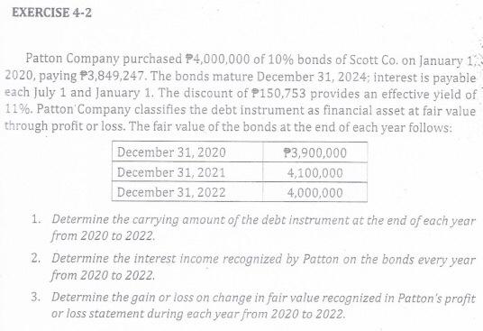 Solved EXERCISE 4-2 Patton Company purchased P4,000,000 of | Chegg.com