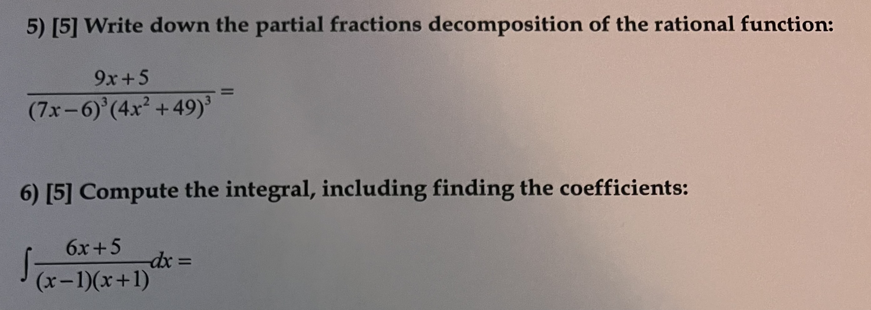 Solved [5] ﻿Write down the partial fractions decomposition | Chegg.com