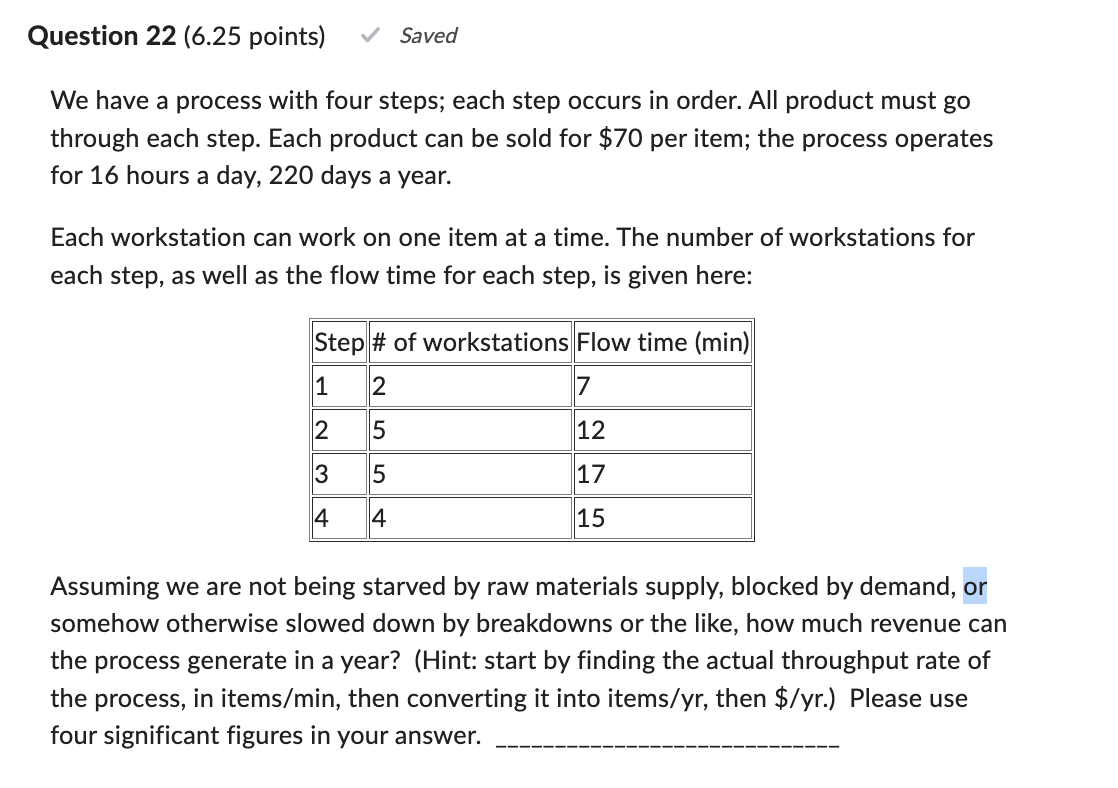 Solved Question 22 (6.25 ﻿points)We have a process with four | Chegg.com