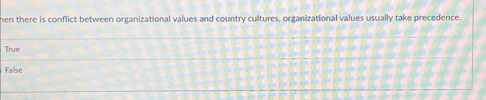 Solved hen there is conflict between organizational values | Chegg.com