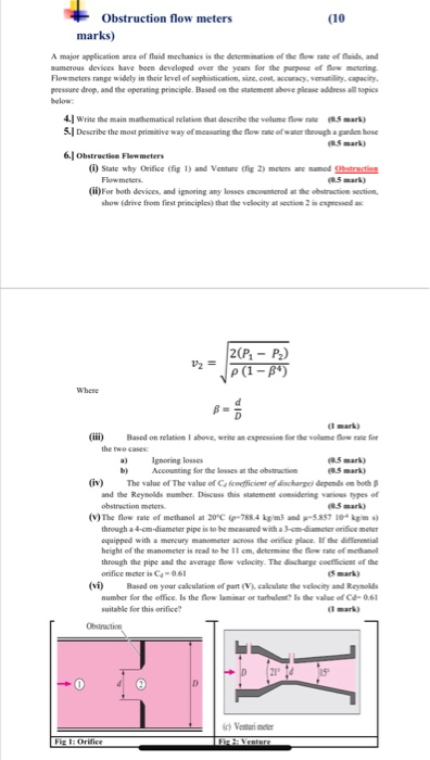 Solved (10 Obstruction flow meters marks) m A major | Chegg.com