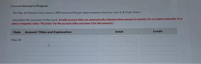 Solved Current Attempt in Progress On Mary 10, Monty Corp. | Chegg.com