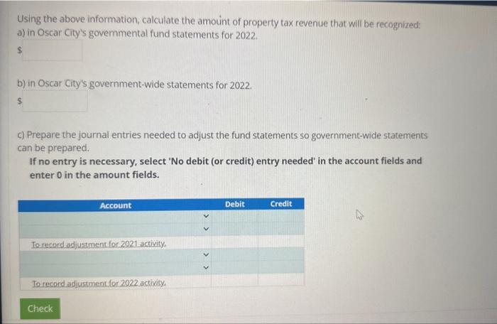Solved Property tax adjustments for government-wide | Chegg.com