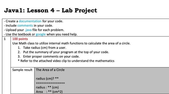 Solved Java1: Lesson 4 - Lab Project - Create a | Chegg.com