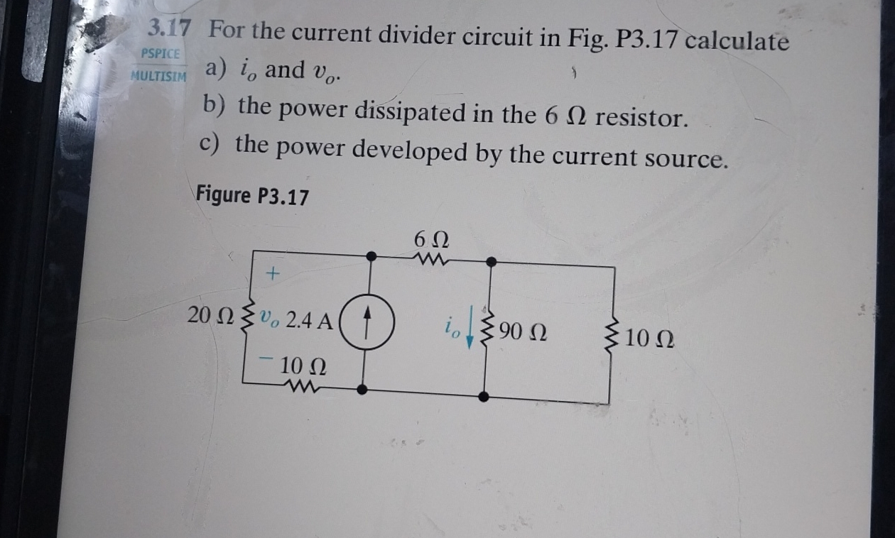 Solved 3.17 ﻿For the current divider circuit in Fig. P3.17 | Chegg.com