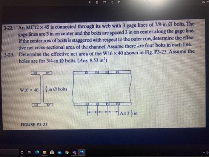 Solved 3 3-22. An MC12 X 45 is connected through its web | Chegg.com