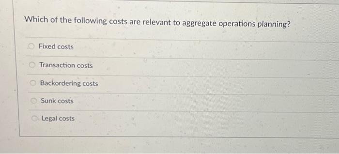 Solved Which of the following costs are relevant to | Chegg.com