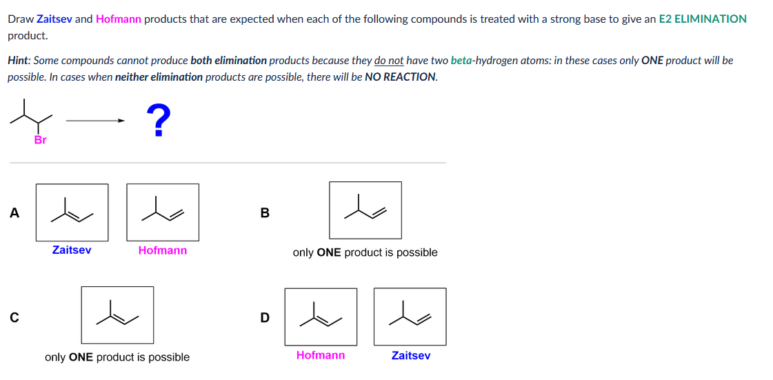 Solved Draw Zaitsev and Hofmann products that are expected | Chegg.com