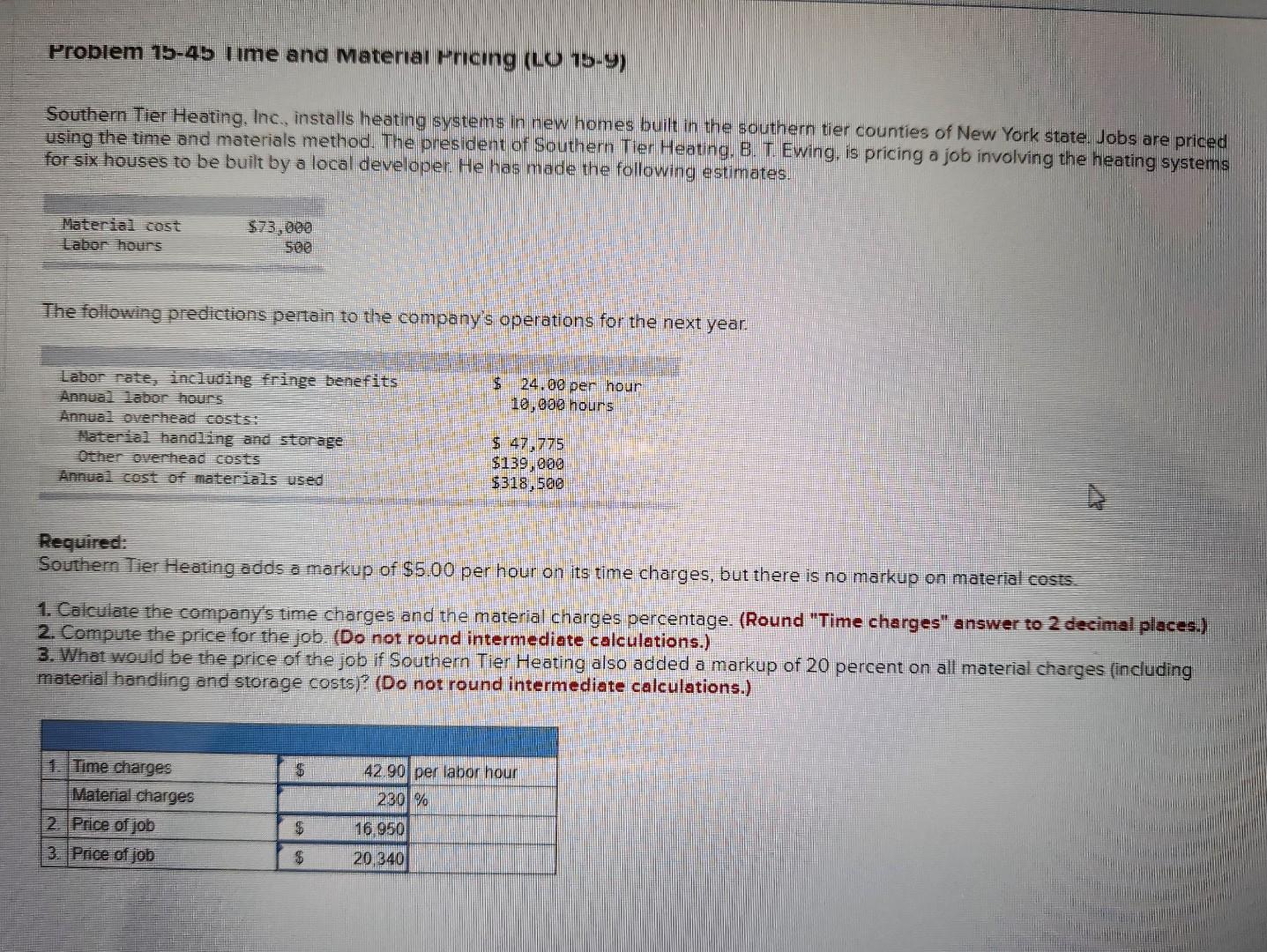 Solved Problem 1b-4b I ime and Material pricing (LU 15-9) | Chegg.com