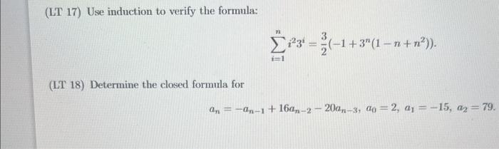 Solved (LT 17) Use induction to verify the formula: | Chegg.com
