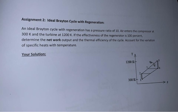 Solved Assignment 2: Ideal Brayton Cycle with Regeneration: | Chegg.com
