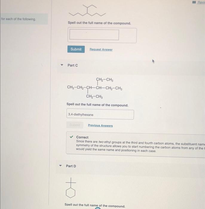 Solved Spell out the full name of the compound, part B and | Chegg.com