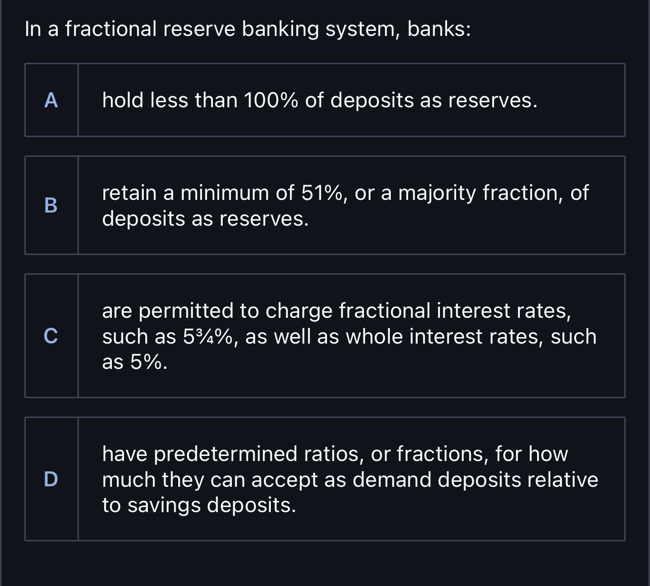 Solved In a fractional reserve banking system, banks:A hold | Chegg.com
